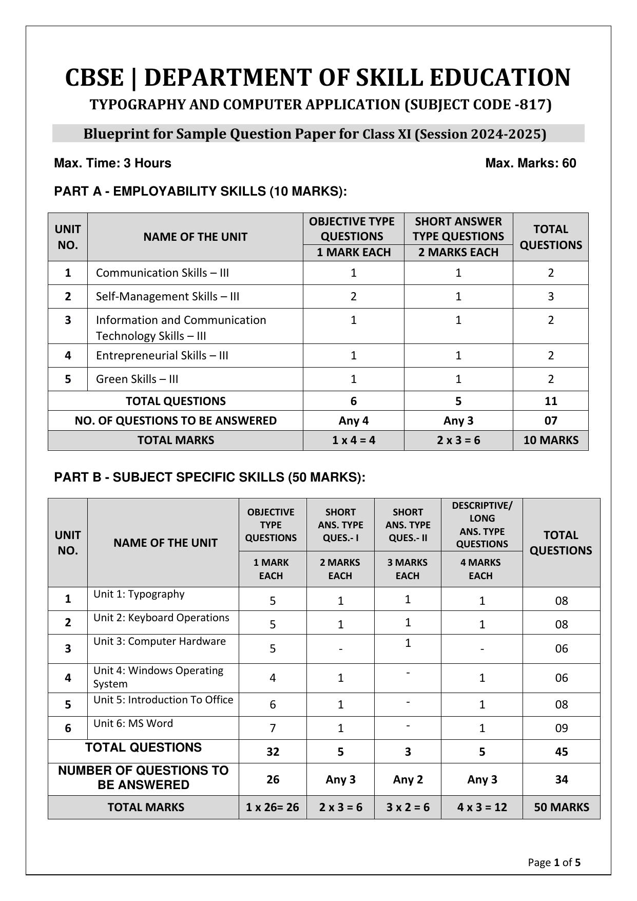 CBSE Class 11: Typography & Computer Application 2025 Sample Paper ...