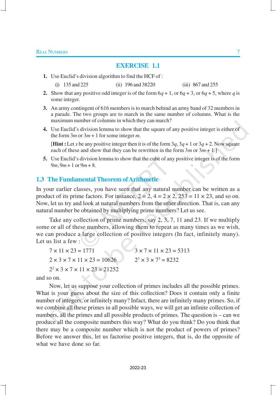 NCERT Book for Class 10 Maths Chapter 1 Real Numbers - IndCareer Schools
