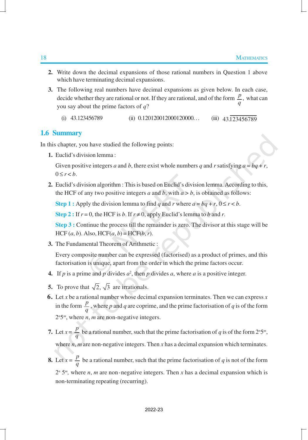 NCERT Book for Class 10 Maths Chapter 1 Real Numbers - IndCareer Schools
