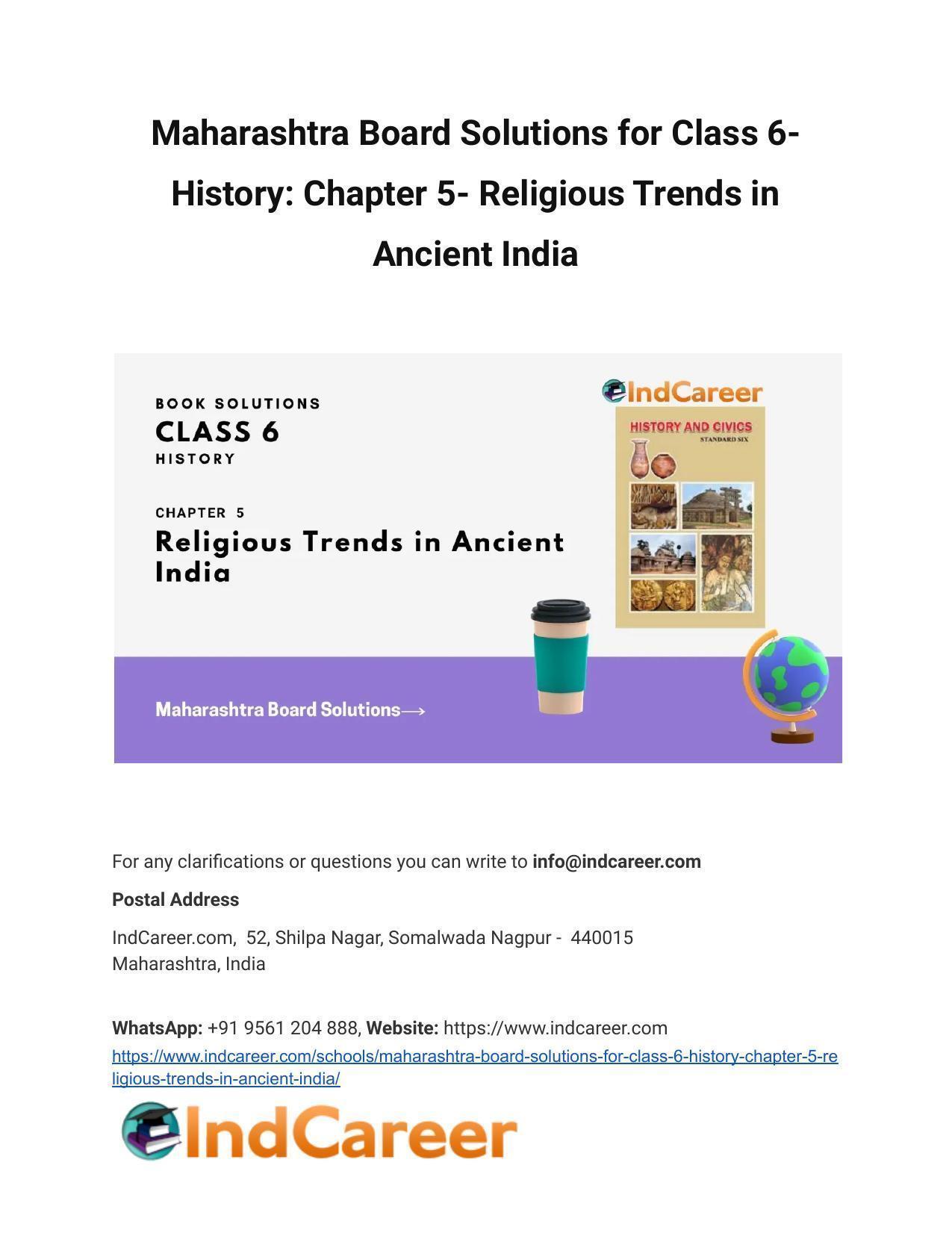 Maharashtra Board Solutions for Class 6- History: Chapter 5- Religious ...