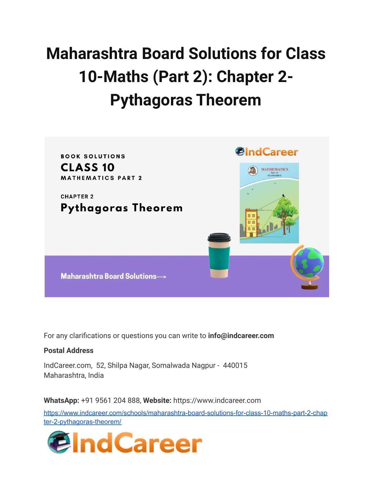 Maharashtra Board Solutions for Class 10-Maths (Part 2): Chapter 2- Pythagoras Theorem ...