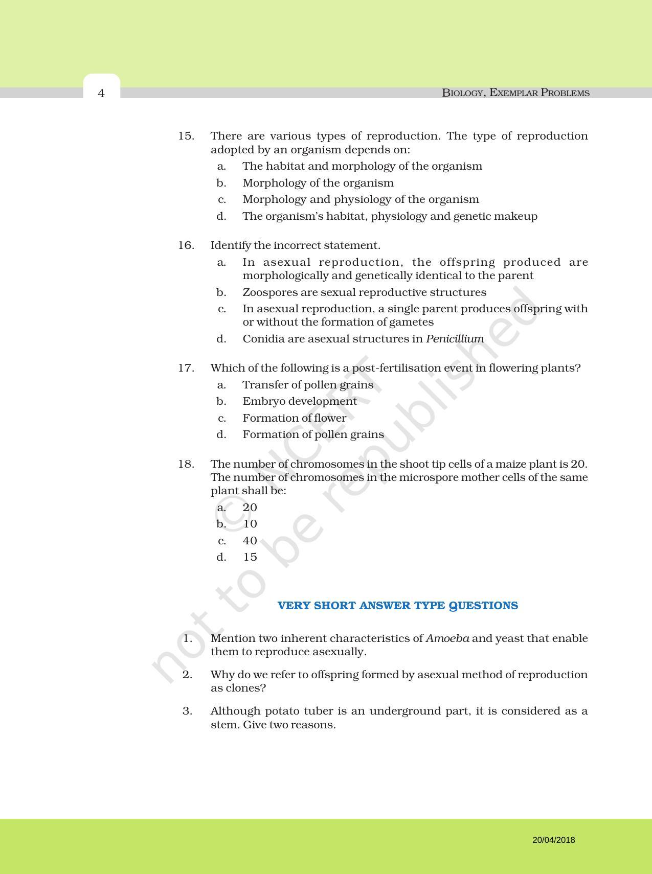 NCERT Exemplar Book for Class 12 Biology Chapter 1 Reproduction in ...