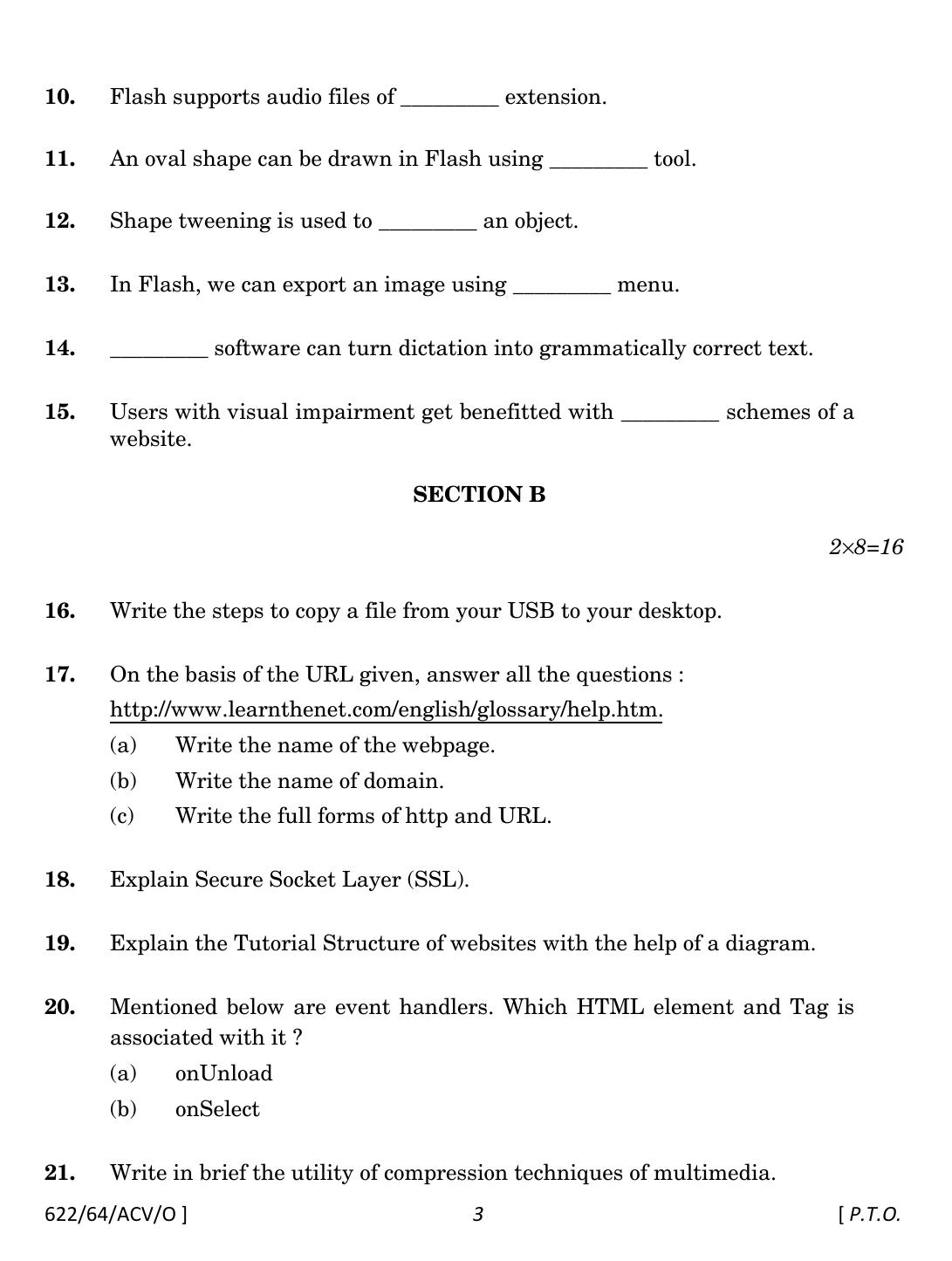 NIOS October 2022 Class 12 Web Designing And Development Question Paper ...
