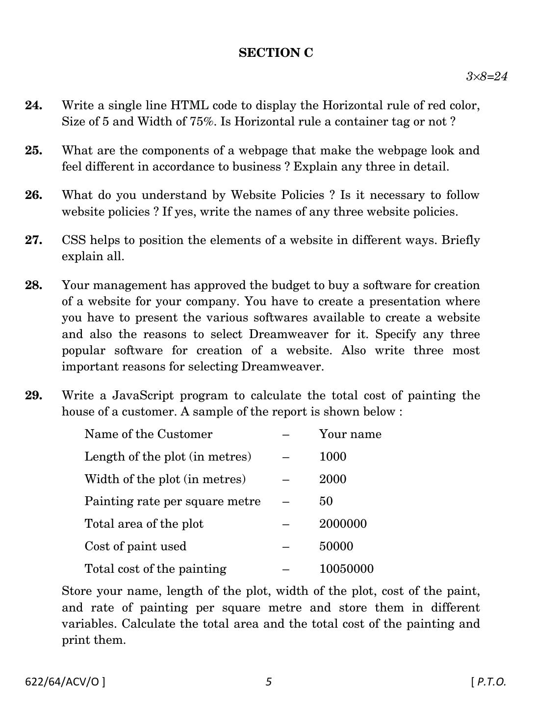 NIOS October 2022 Class 12 Web Designing And Development Question Paper ...