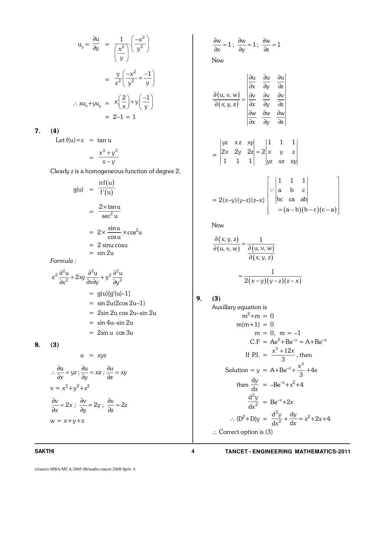 TANCET Engineering Mathematics Question Papers 2011 - IndCareer Docs