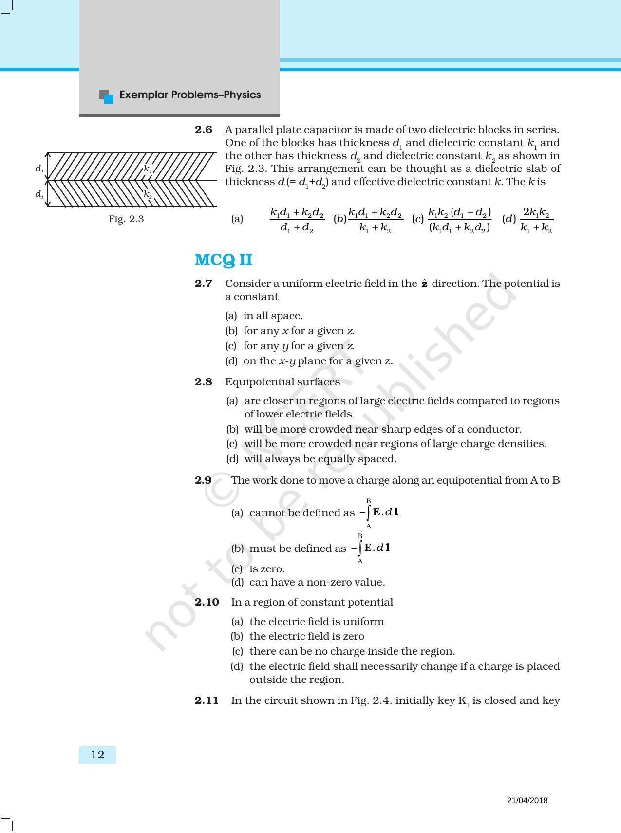 NCERT Exemplar Book for Class 12 Physics Chapter 2 Electrostatic ... NCERT Exemplar Book for Class 12 Physics Chapter 2 Electrostatic ...