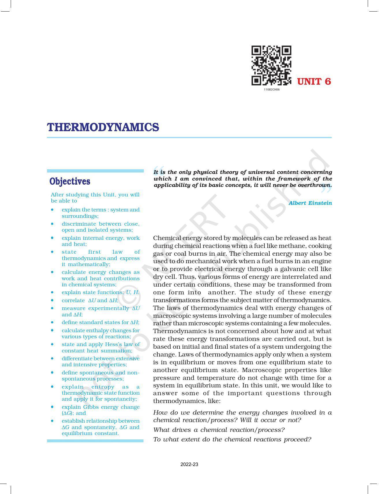 NCERT Book for Class 11 Chemistry Chapter 6 Thermodynamics