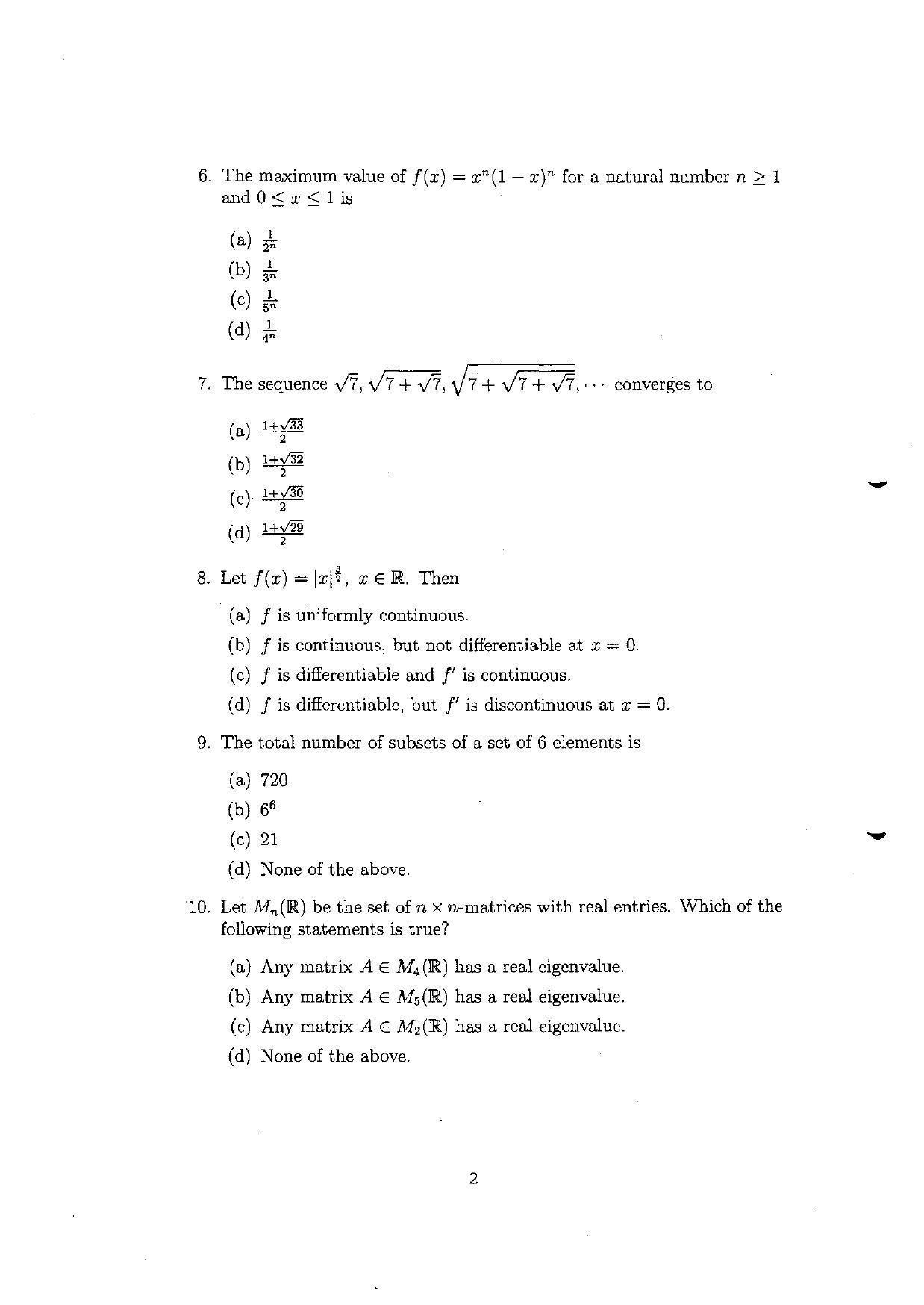 TIFR GS 2010 Mathematics Question Paper - IndCareer Docs