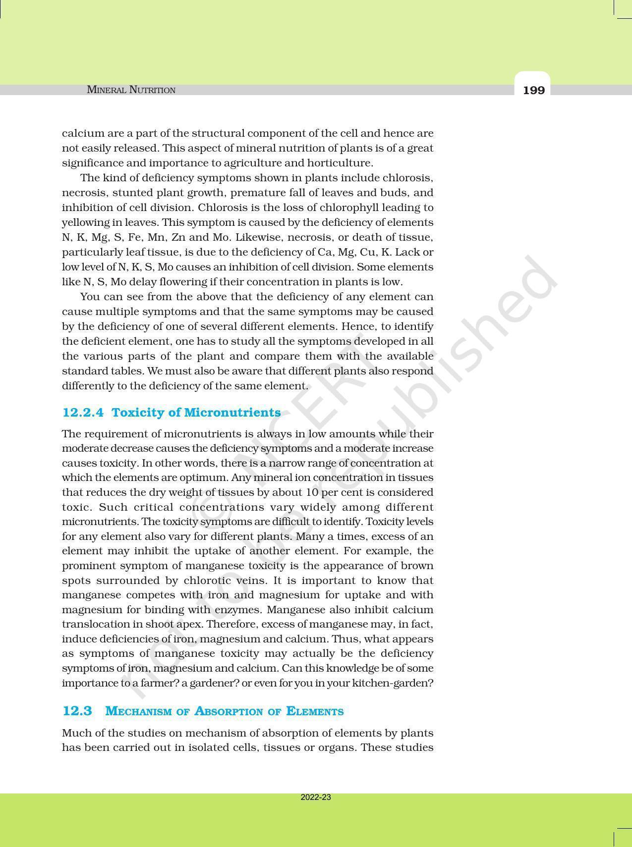 NCERT Book for Class 11 Biology Chapter 12 Mineral Nutrition