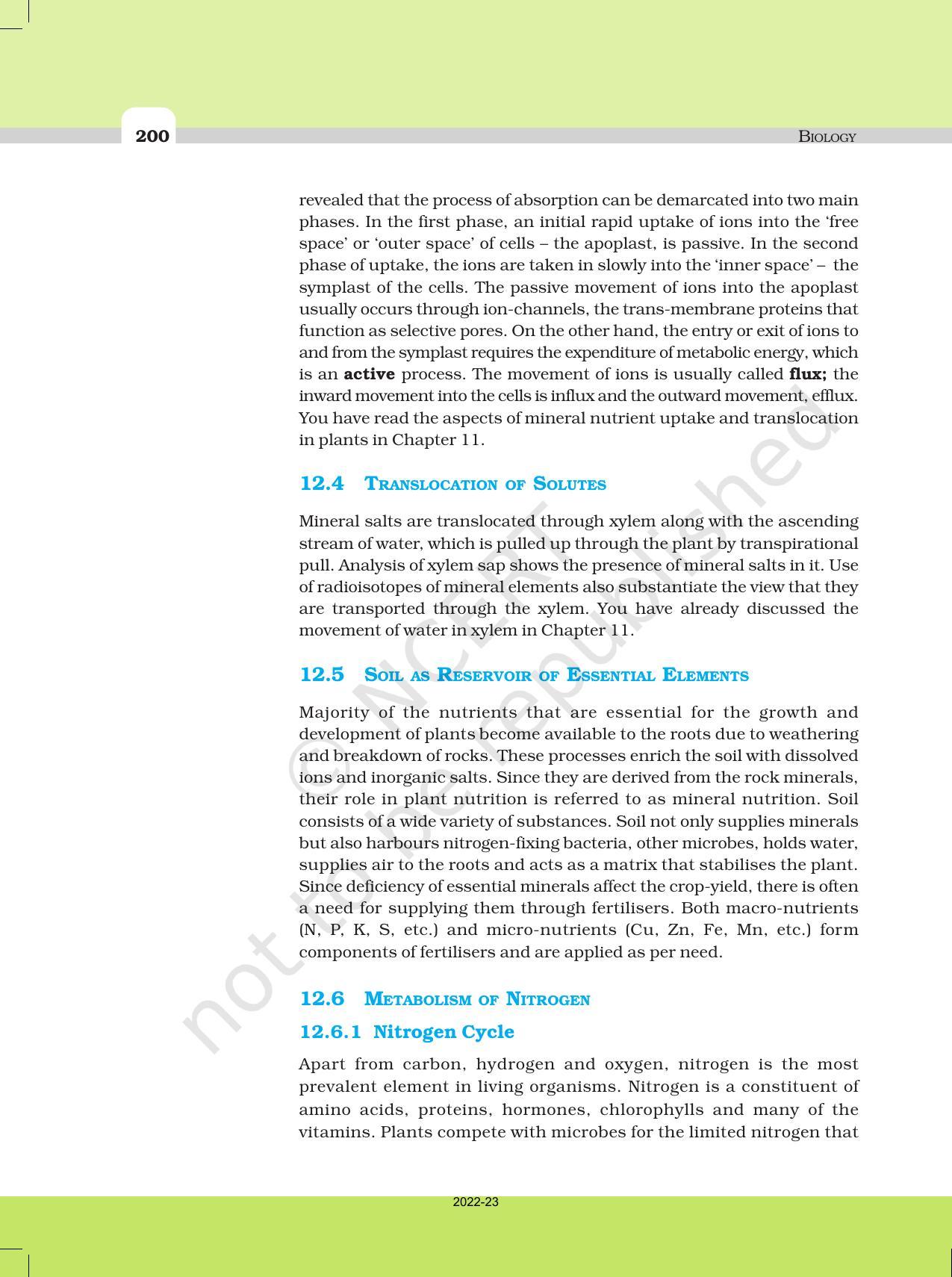 NCERT Book for Class 11 Biology Chapter 12 Mineral Nutrition