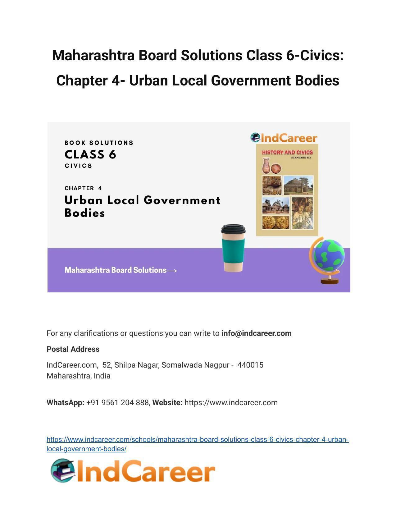 Maharashtra Board Solutions Class 6-Civics: Chapter 4- Urban Local ...