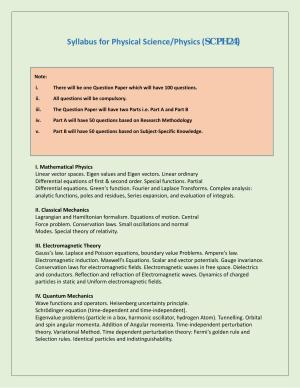 NTA PhD Entrance Exam Physics/Physical Sciences Syllabus - IndCareer Docs