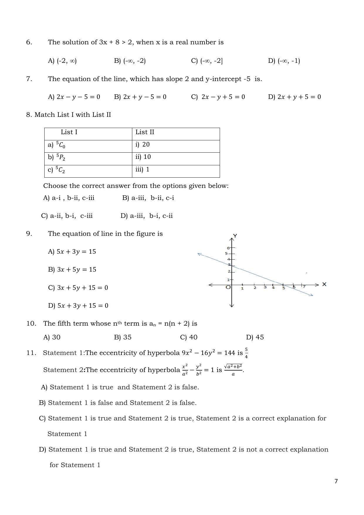 Karnataka 1st PUC Mathematics Model Question Paper 2025 - IndCareer Docs