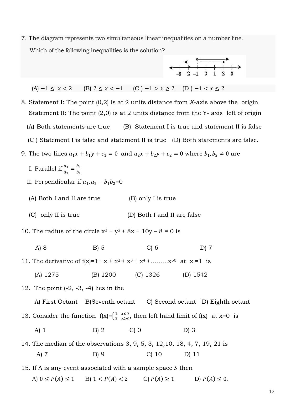 Karnataka 1st PUC Mathematics Model Question Paper 2025 - IndCareer Docs