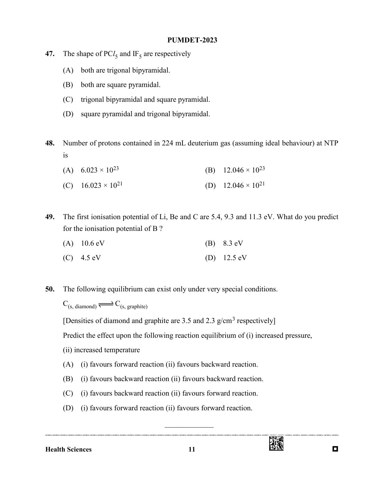 PUMDET 2023 Health Science Question Paper - IndCareer Docs
