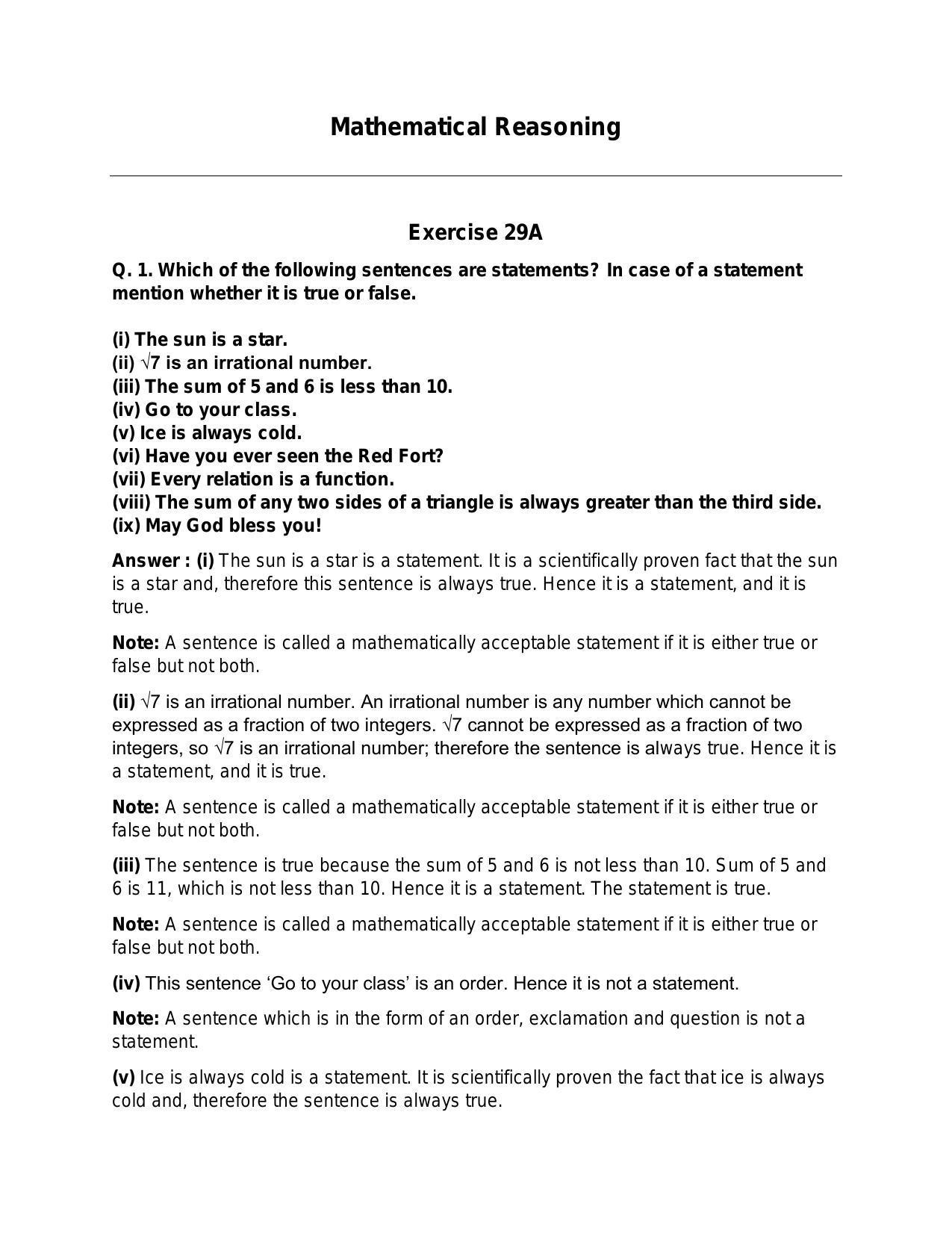 RS Aggarwal Solutions for 11th Class Maths Chapter 29-Mathematical ...