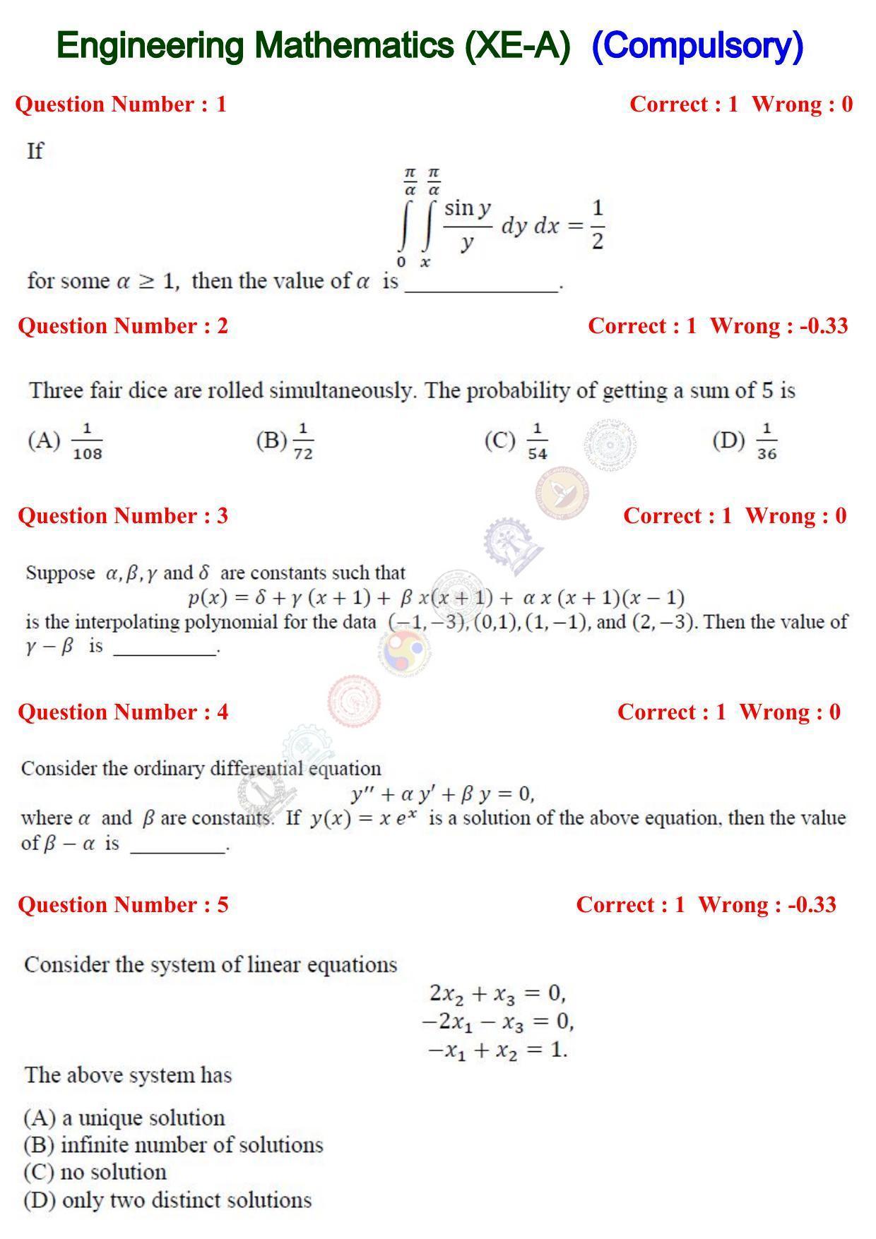 GATE 2017 Engineering Sciences (XE) Question Paper with Answer Key - IndCareer Docs