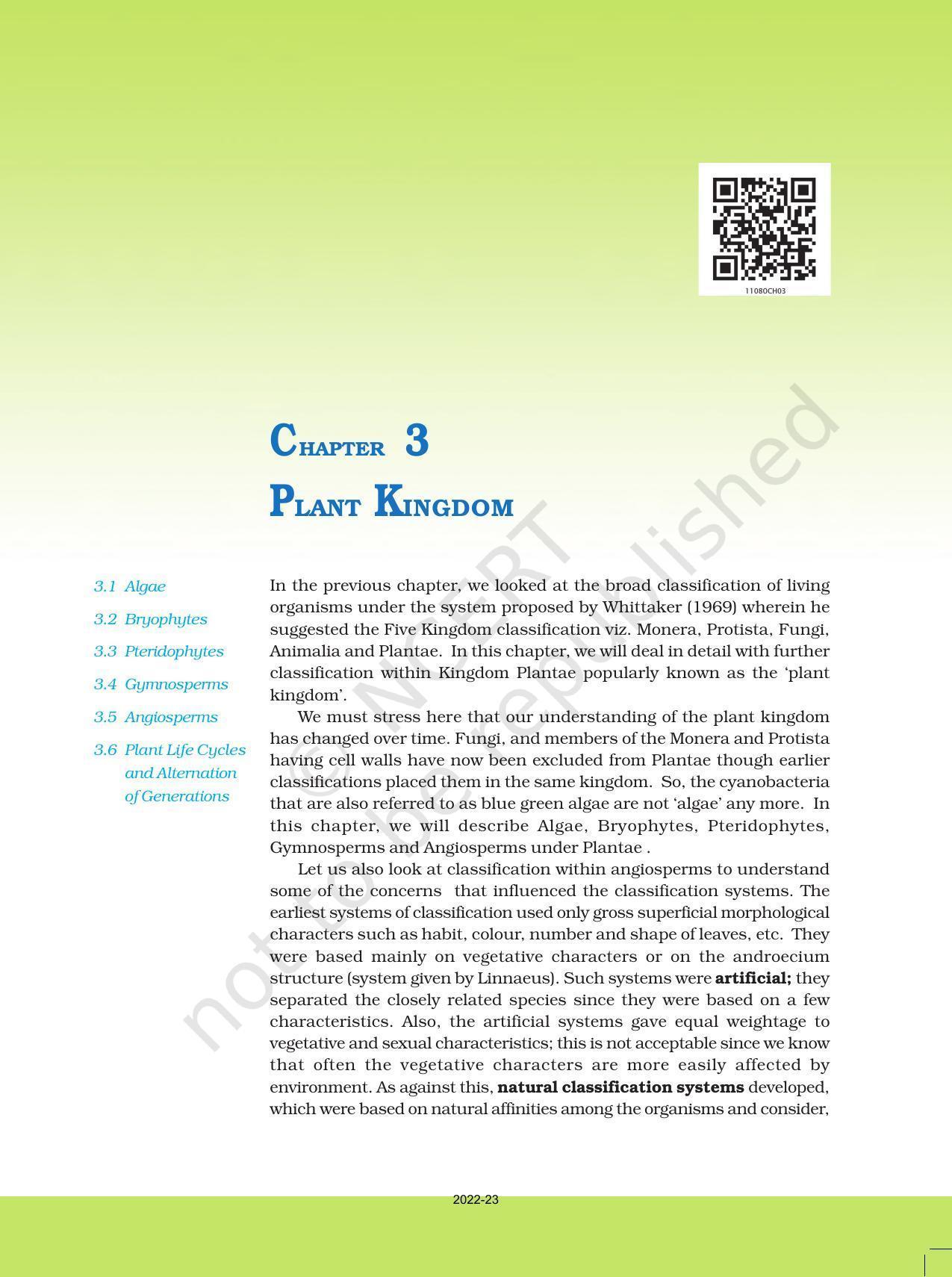 NCERT Book for Class 11 Biology Chapter 3 Plant Kingdom