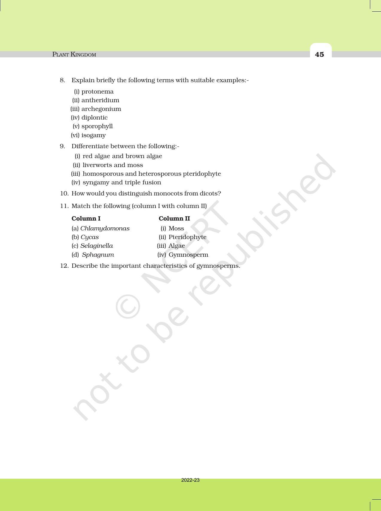 NCERT Book for Class 11 Biology Chapter 3 Plant Kingdom