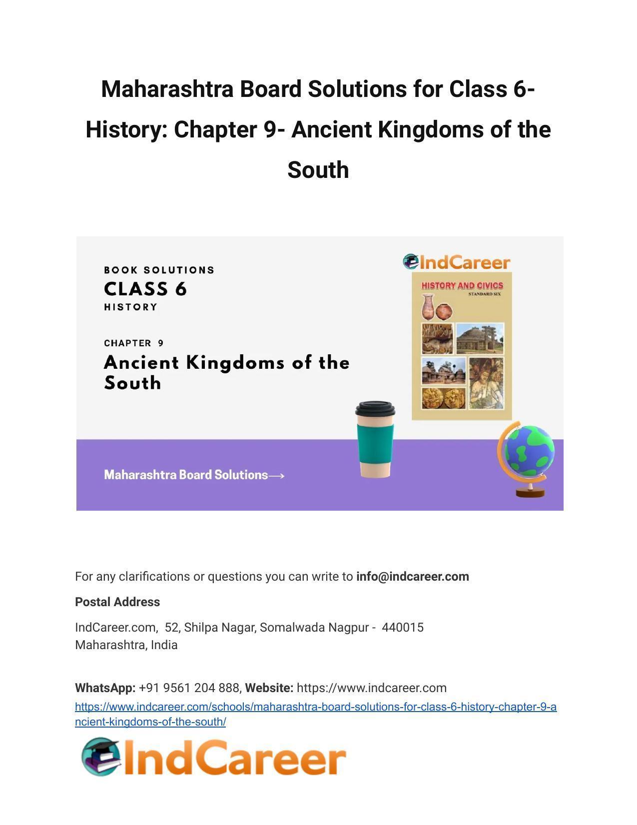 Maharashtra Board Solutions for Class 6- History: Chapter 9- Ancient ...