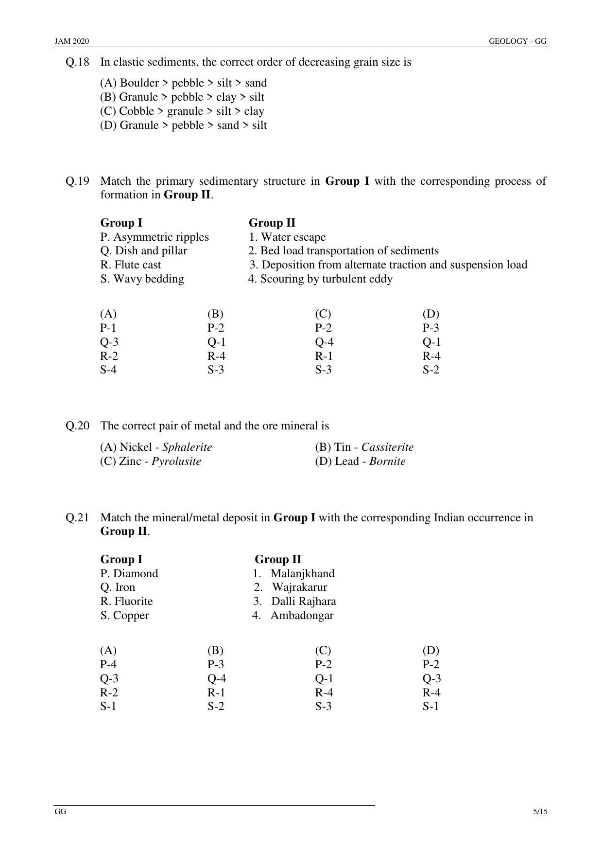 JAM 2020: GG Question Paper - IndCareer Docs