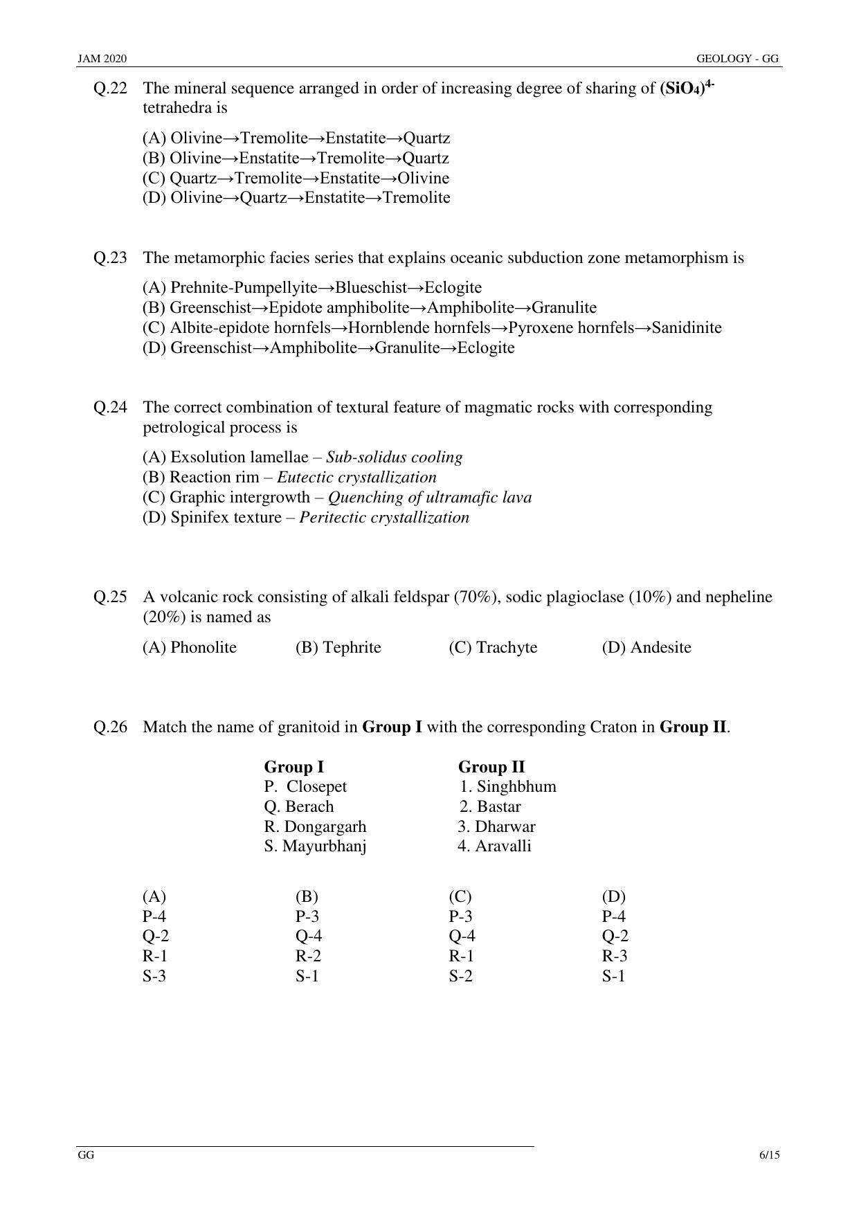 JAM 2020: GG Question Paper - IndCareer Docs