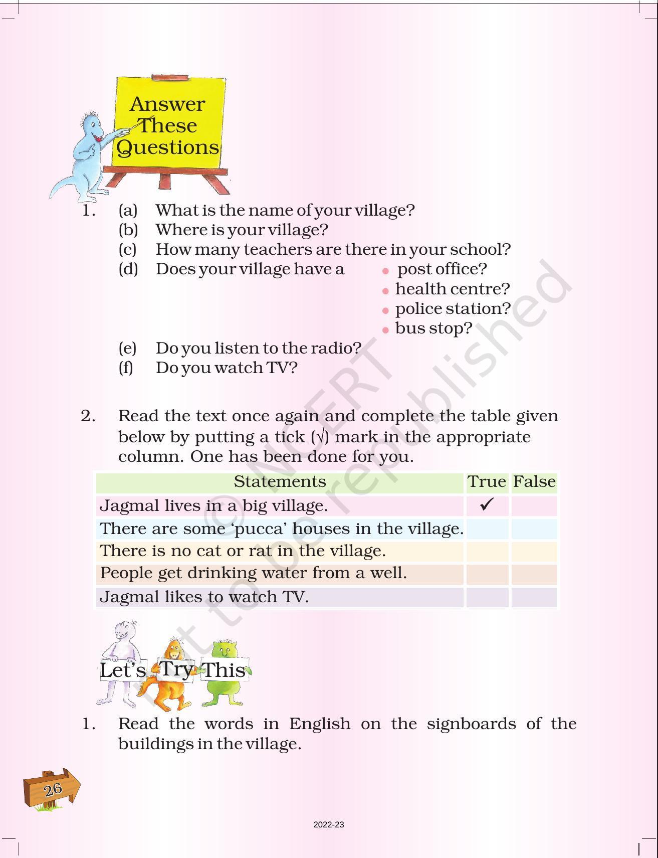 NCERT Book for Class 2 English (Raindrops):Chapter 7-My Village ...