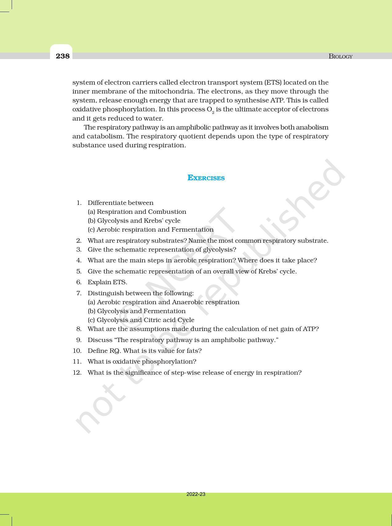 NCERT Book for Class 11 Biology Chapter 14 Respiration in Plants