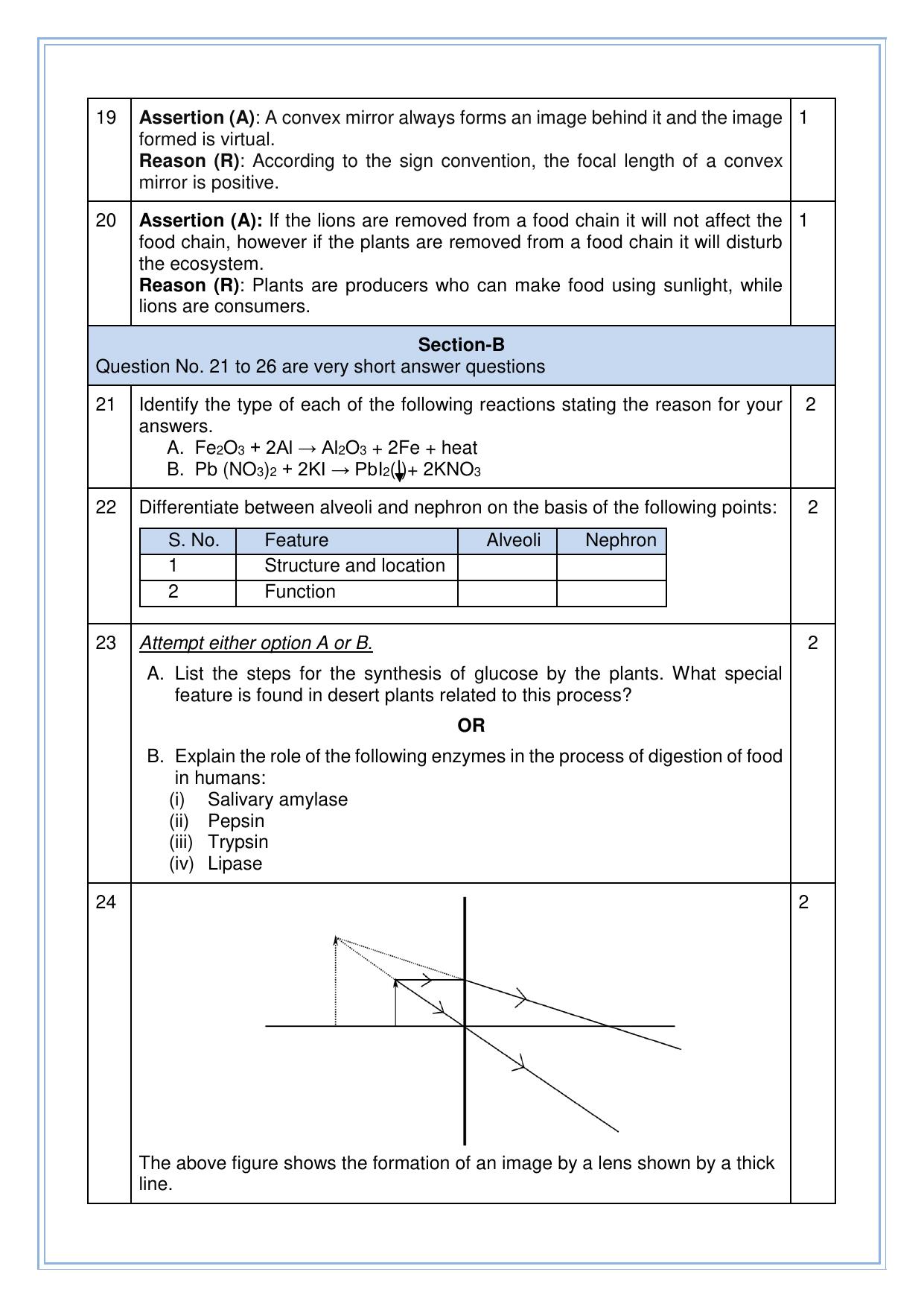 CBSE Class 10 Science Sample Paper 2025 - IndCareer Docs