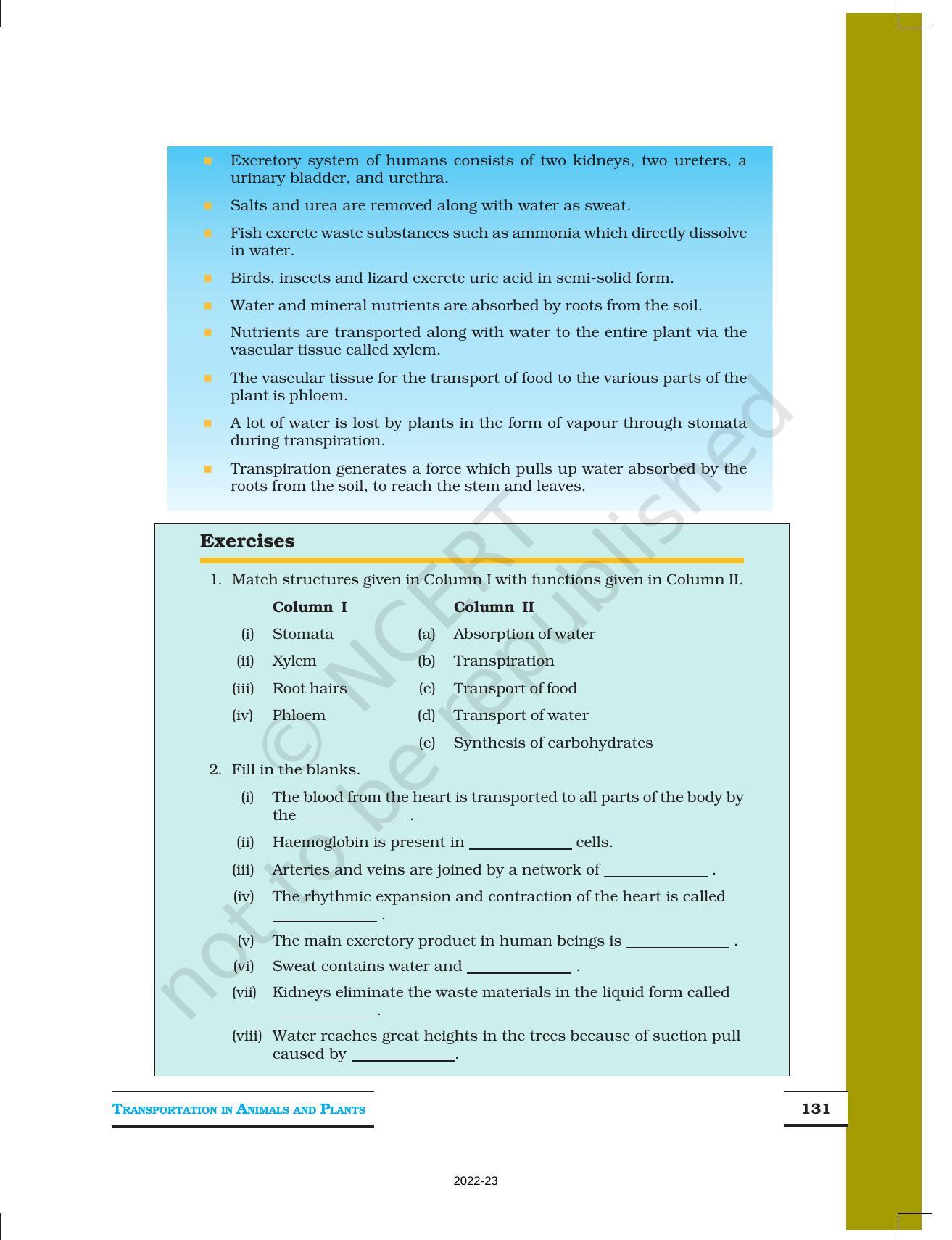 NCERT Book for Class 7 Science: Chapter 11-Transportation in Animals and Plants - IndCareer Schools