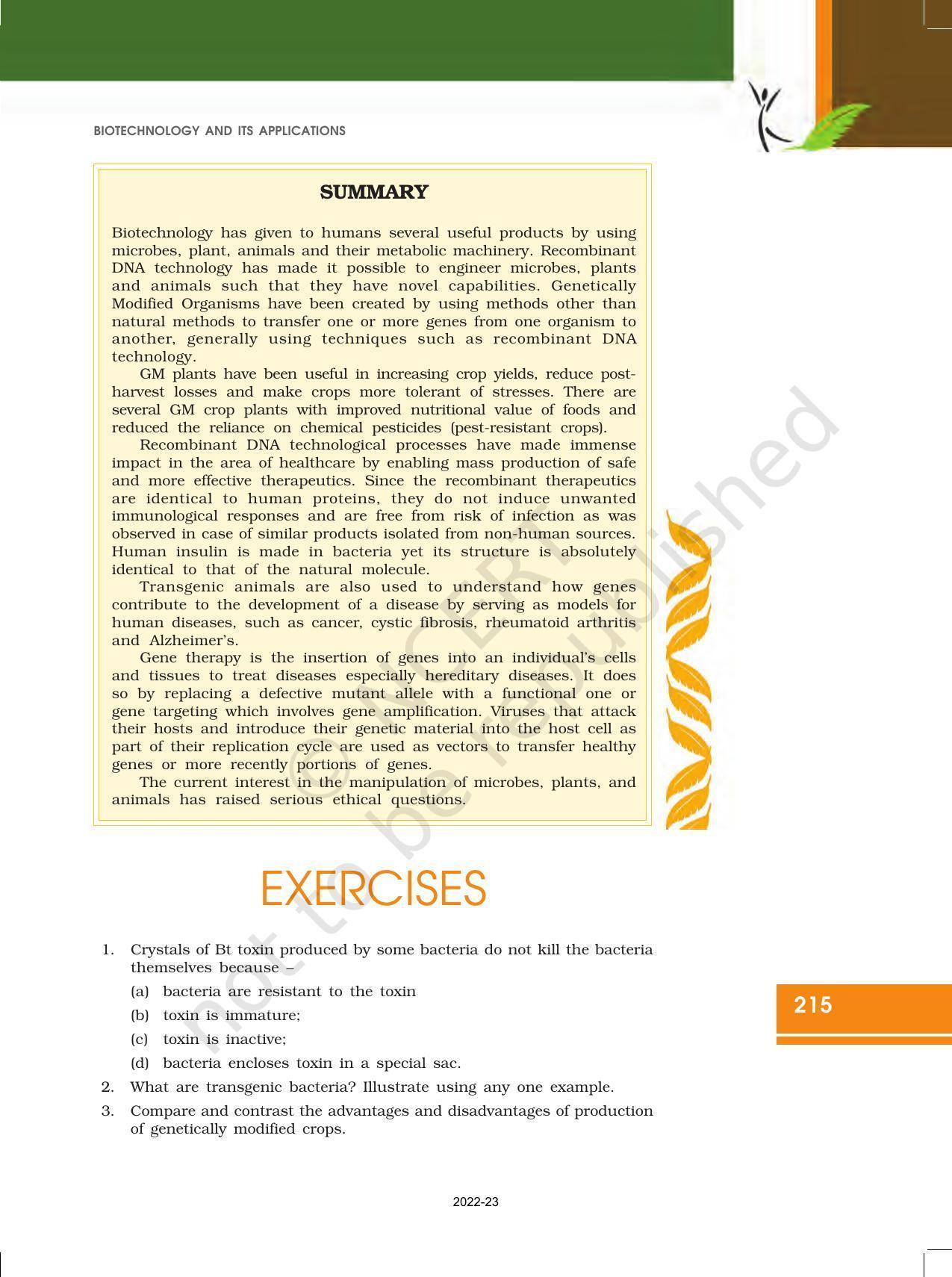 NCERT Book for Class 12 Biology Chapter 12 Biotechnology: and its ...