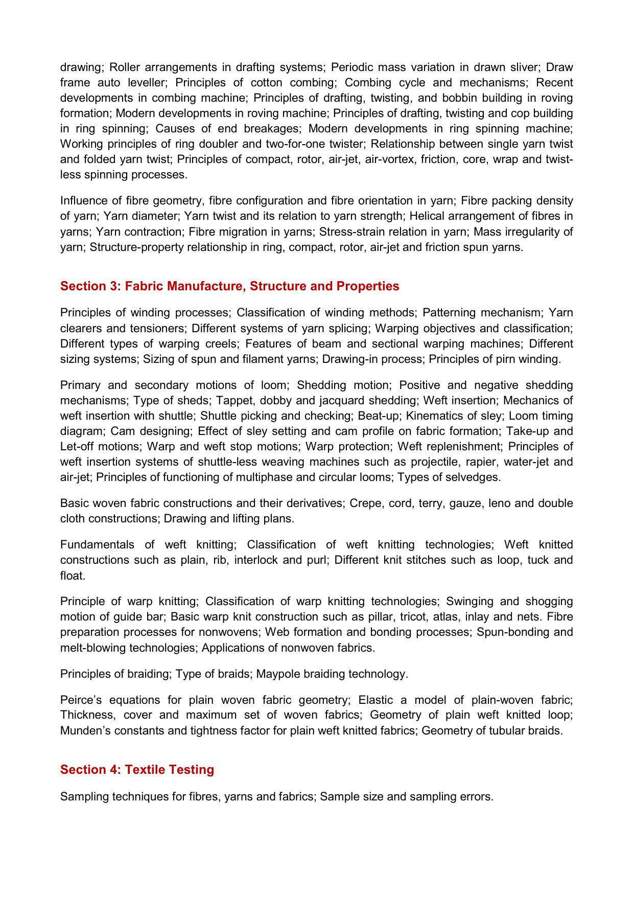 GATE Textile Engineering and Fibre Science Syllabus - IndCareer Docs