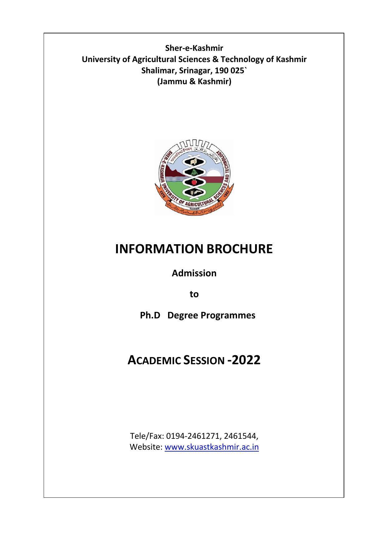 Sher-e-Kashmir University of Agricultural Science & Technology, Kashmir ...