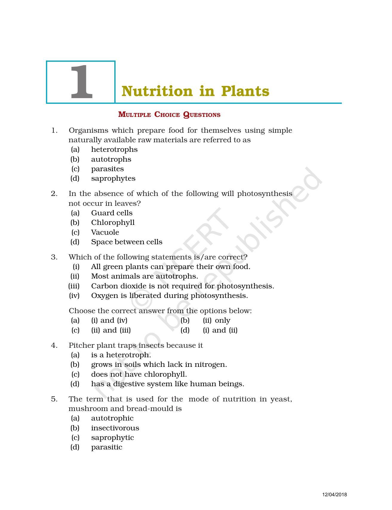NCERT Exemplar Book For Class 7 Science Chapter 1 Nutrition In Plants NCERT Exemplar Book For Class 7 Science Chapter 1 Nutrition In Plants