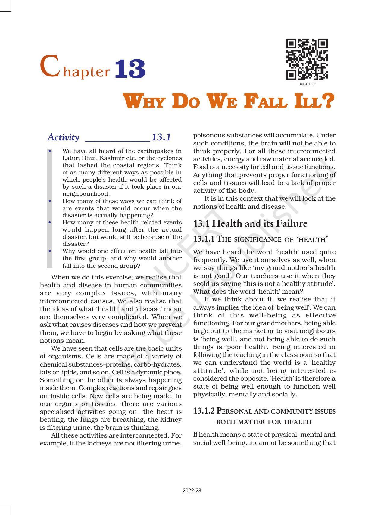 NCERT Book for Class 9 Science Chapter 13 Why Do We Fall ill