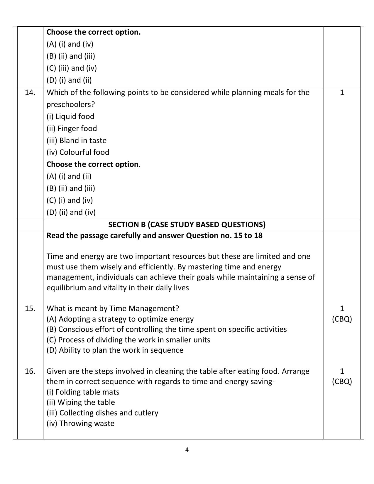 CBSE Class 10 Home Science Sample Paper 2025 - IndCareer Schools