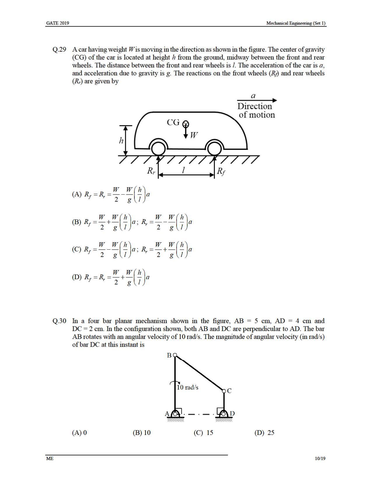 GATE 2019 Mechanical Engineering (ME) Question Paper - IndCareer Docs