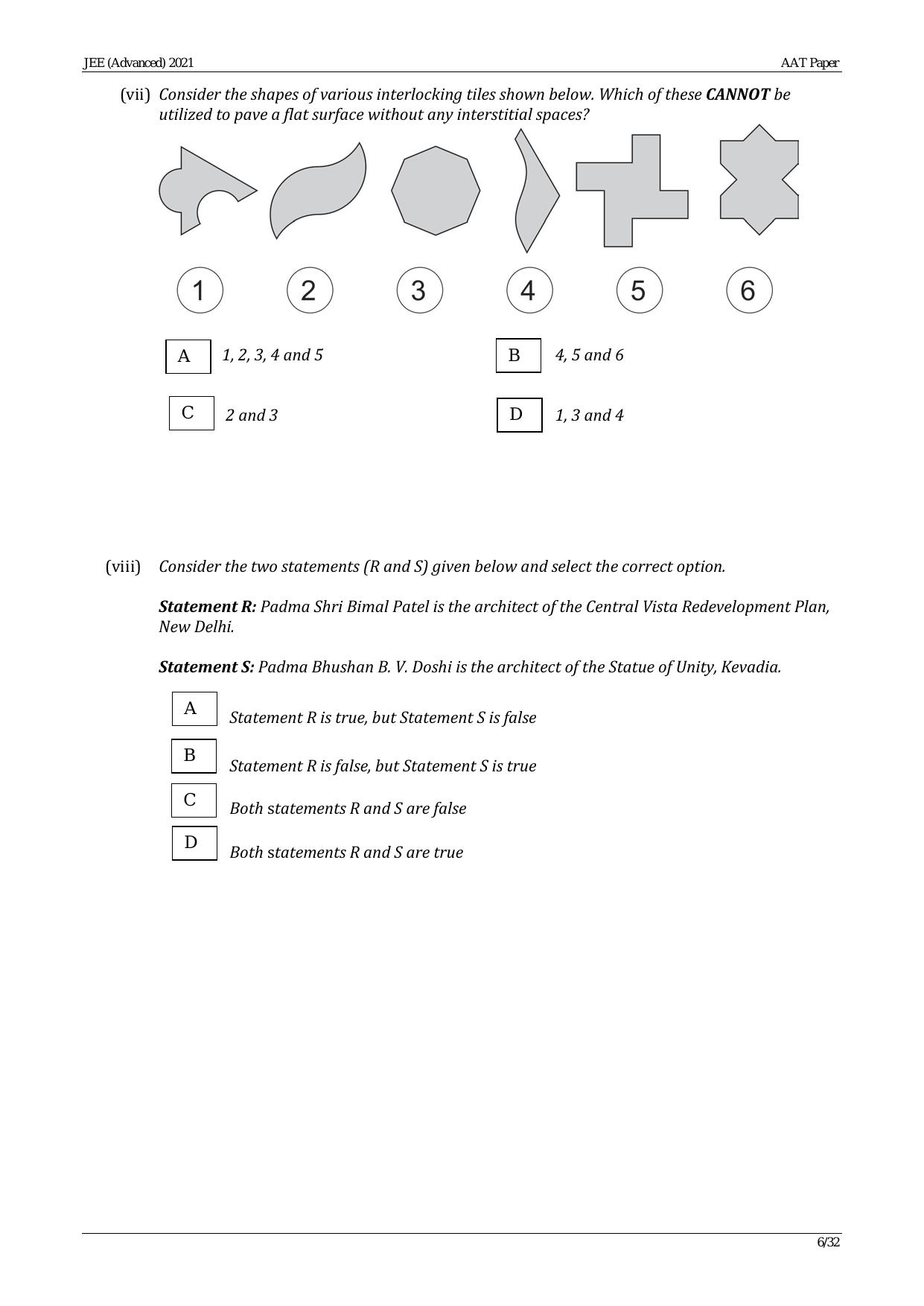 JEE Advanced AAT 2021 Question Paper - IndCareer Docs