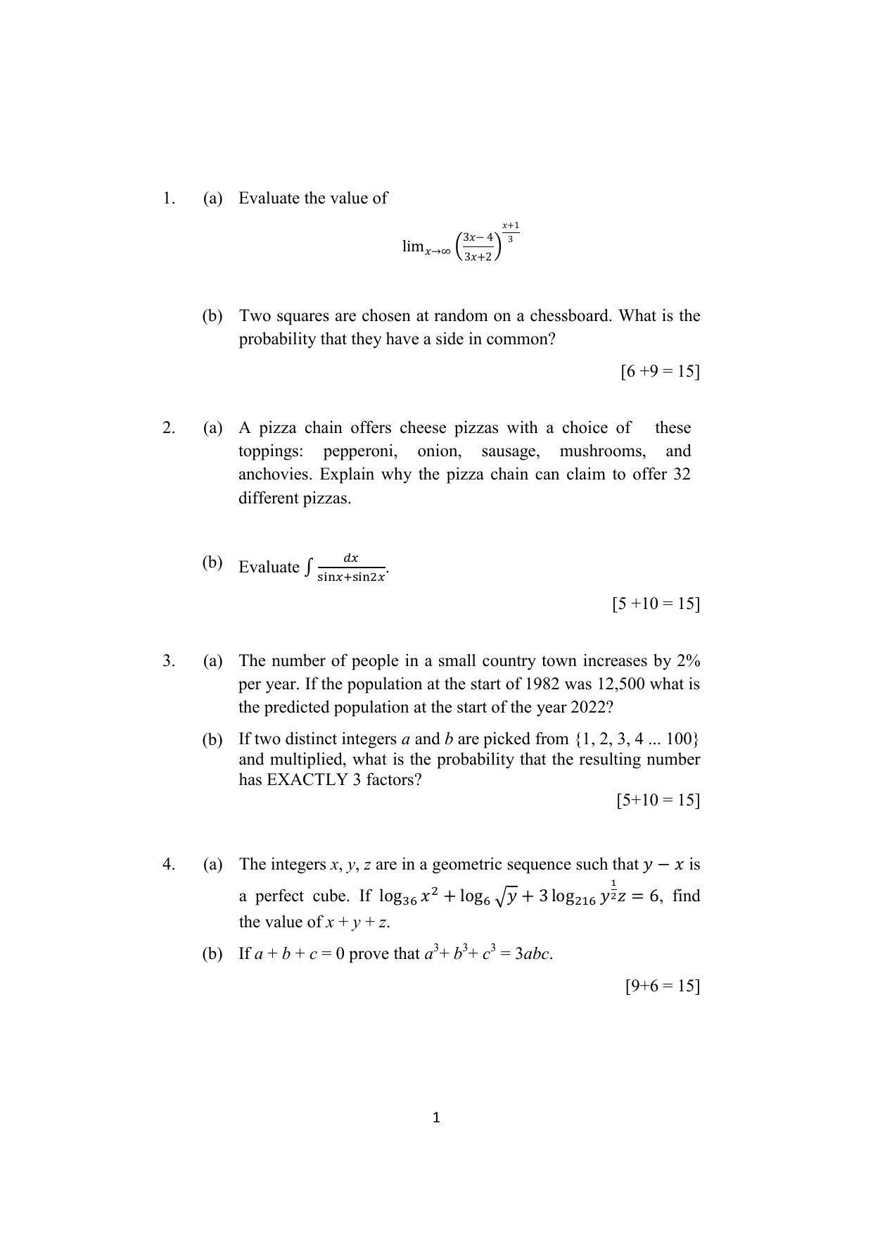 ISI Admission Test M.S.(QMS) QMB 2021 Sample Paper - IndCareer Docs