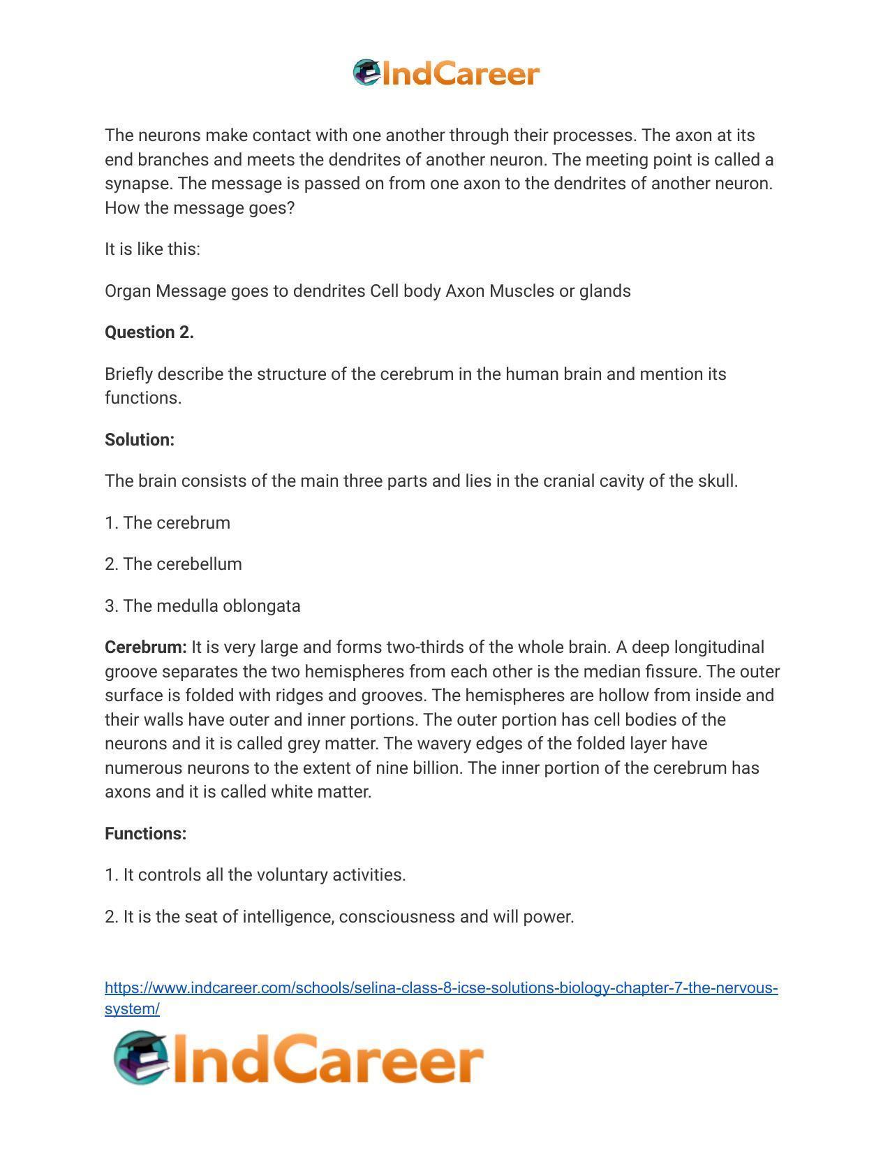 Selina Class 8 ICSE Solutions Biology : Chapter 7- The Nervous System ...