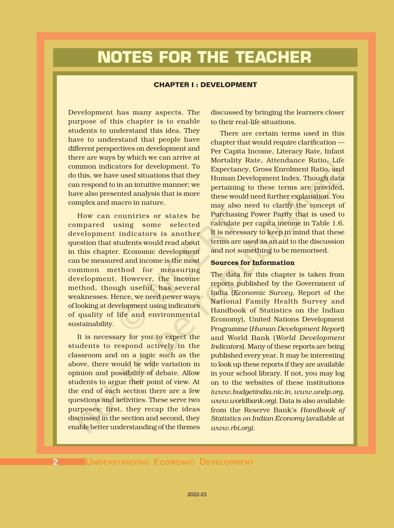 NCERT Book for Class 10 Economics Chapter 1 Development