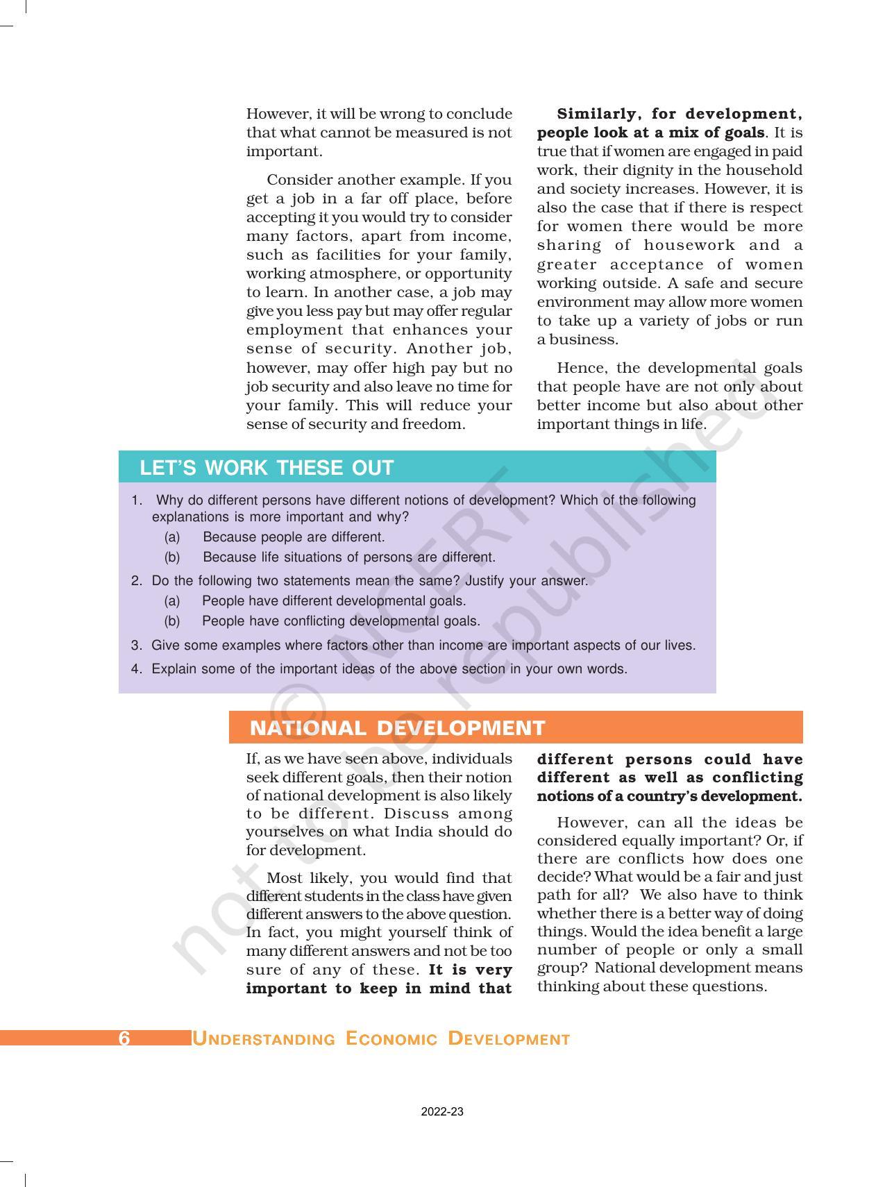 NCERT Book for Class 10 Economics Chapter 1 Development