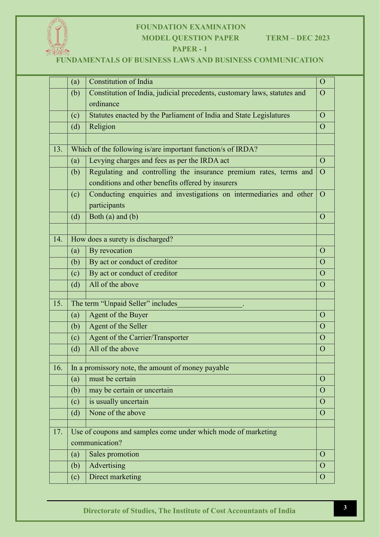 ICMAI Dec 2023 - Paper 1 – Fundamentals Of Business Laws And Business ...