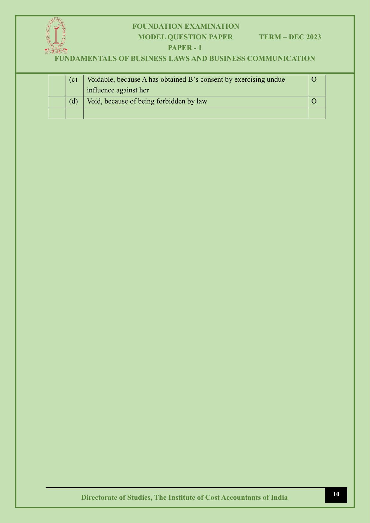 ICMAI Dec 2023 - Paper 1 – Fundamentals Of Business Laws And Business ...