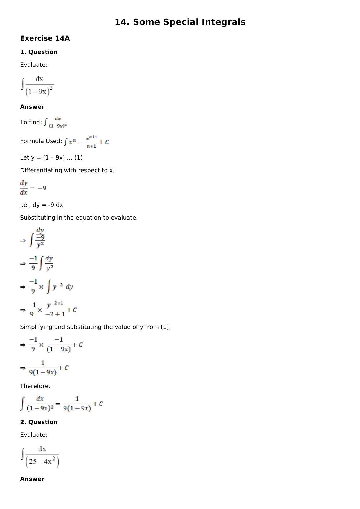 RS Aggarwal Solutions for 12th Class Maths Chapter 14-Some Special ...