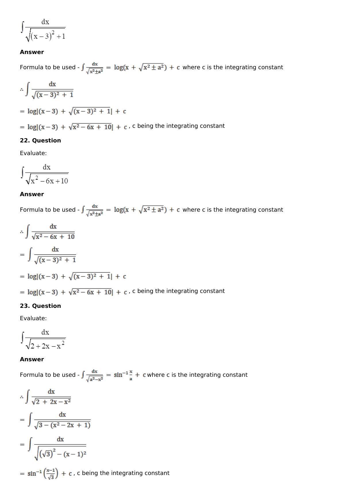 RS Aggarwal Solutions for 12th Class Maths Chapter 14-Some Special Integrals - IndCareer Schools