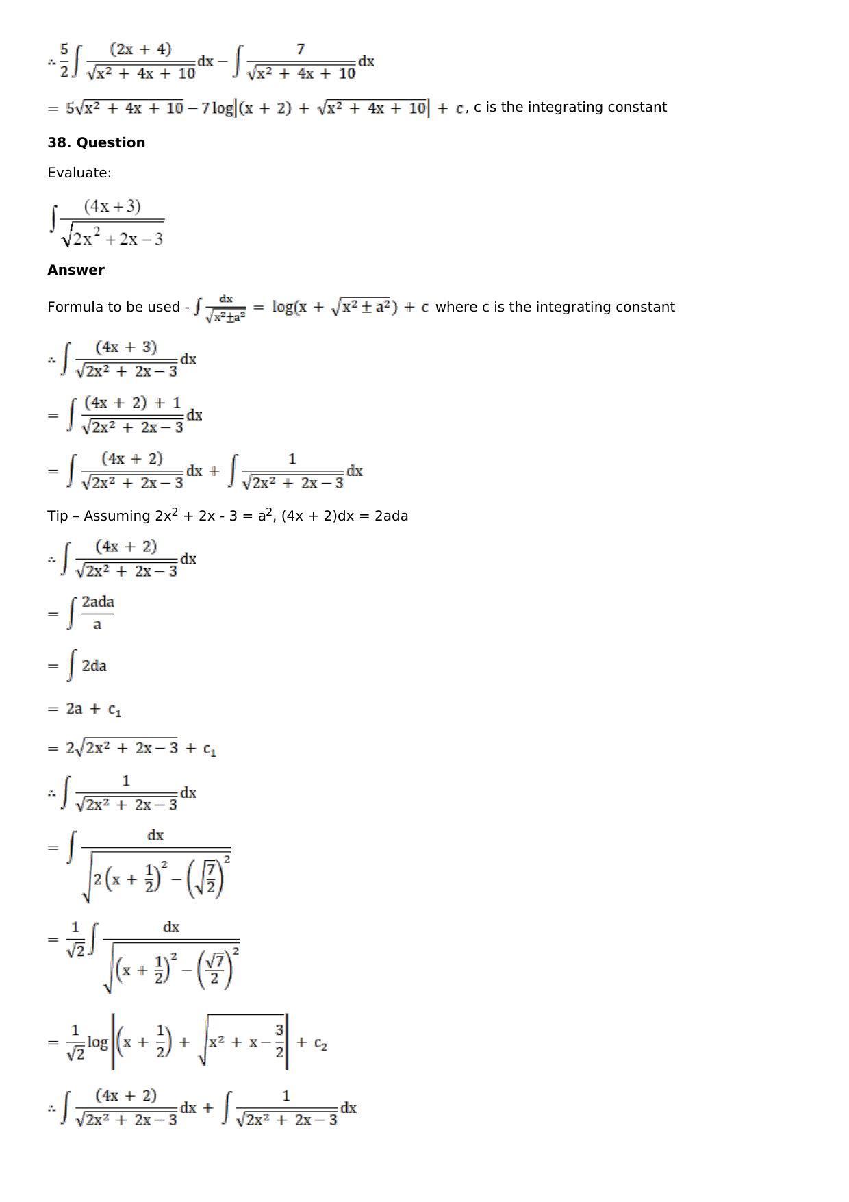 RS Aggarwal Solutions for 12th Class Maths Chapter 14-Some Special Integrals - IndCareer Schools