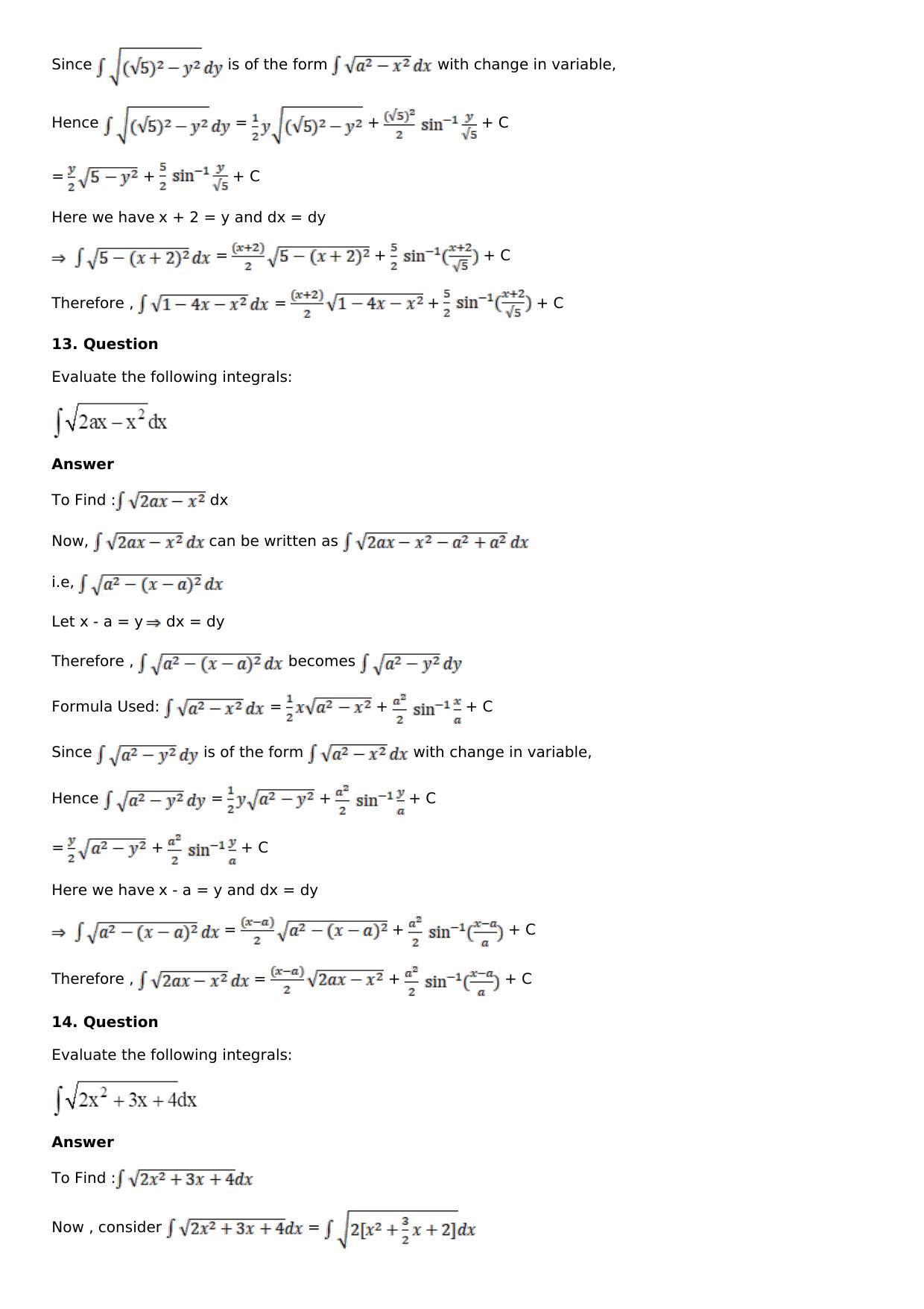 RS Aggarwal Solutions for 12th Class Maths Chapter 14-Some Special Integrals - IndCareer Schools