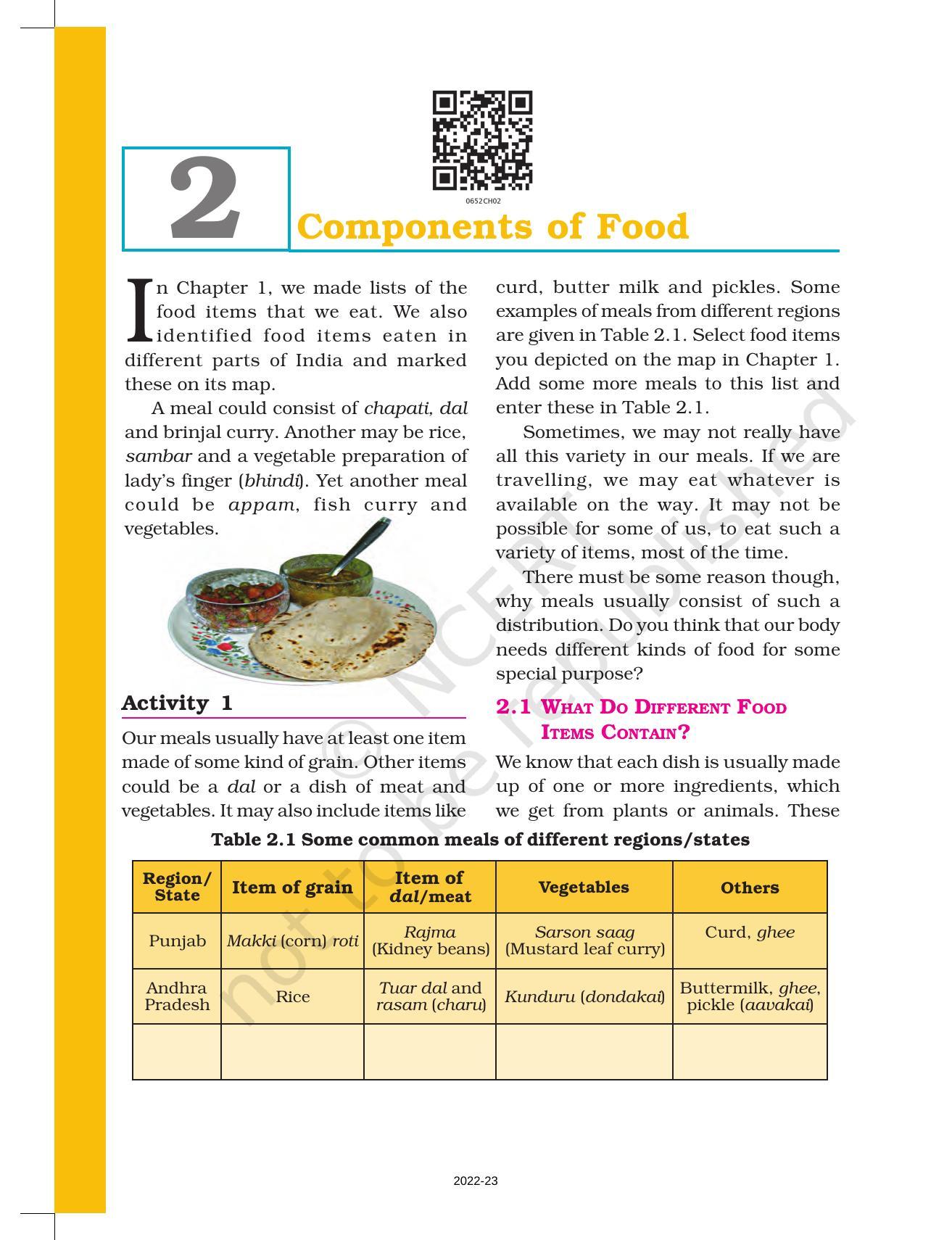 Ncert Book For Class 6 Science Chapter 2 Components Of Food