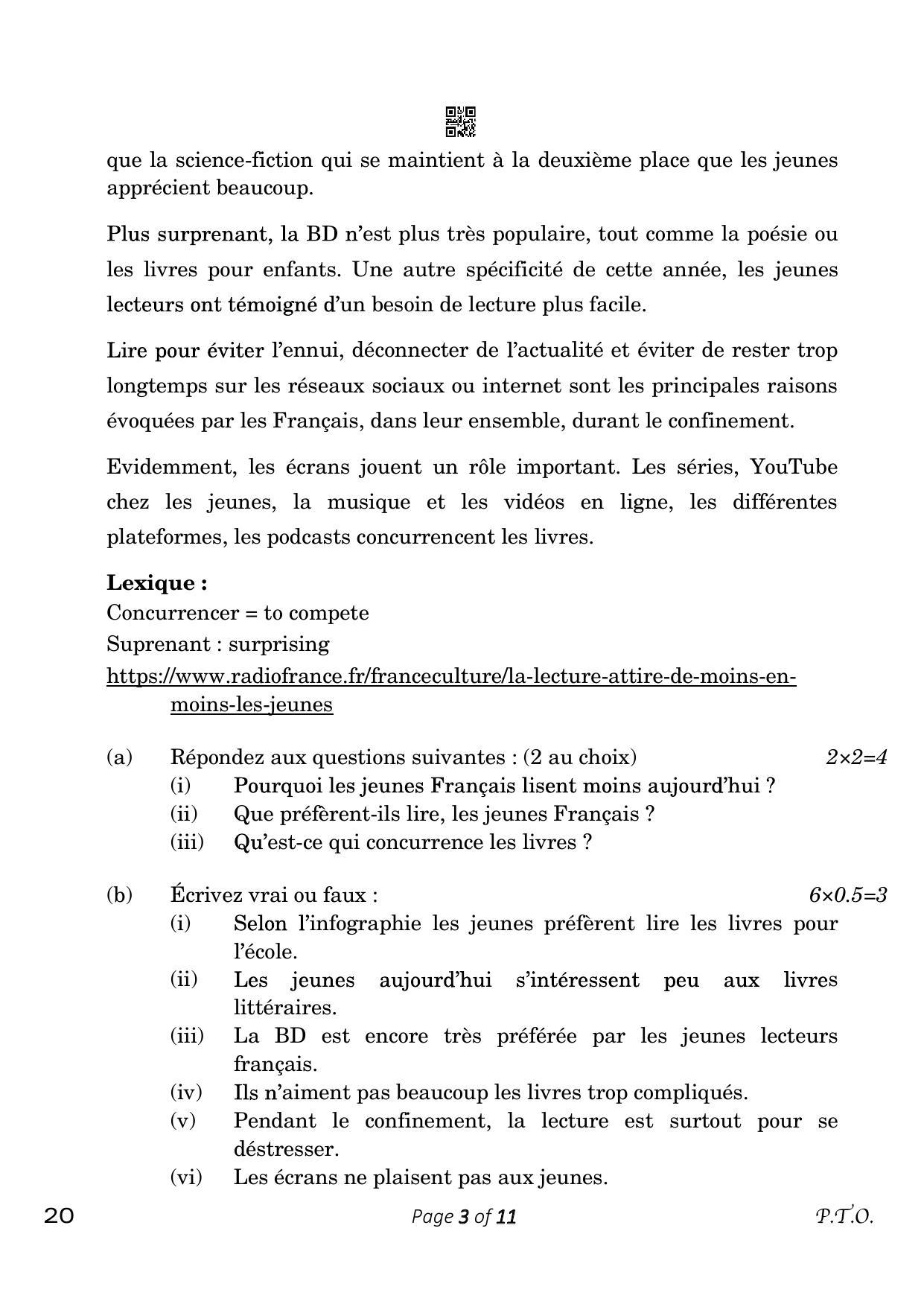 CBSE Class 10 French (Compartment) 2023 Question Paper - IndCareer Docs